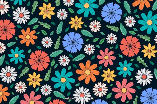 Fondo flores coloridas dibujadas a mano | Vector Gratis Fondo flores coloridas dibujadas a mano | Vector Gratis