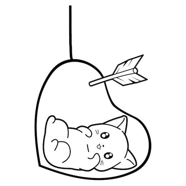 Gatito Con Personaje De Dibujos Animados De Corazón Para Colorear Página 24 Vector Premium