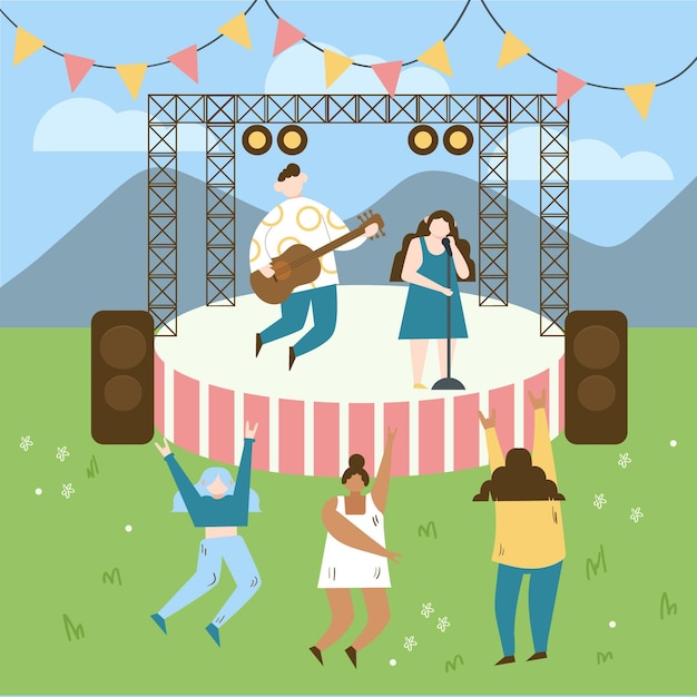 Gente bailando en concierto al aire libre. | Vector Gratis Gente bailando en concierto al aire libre. | Vector Gratis