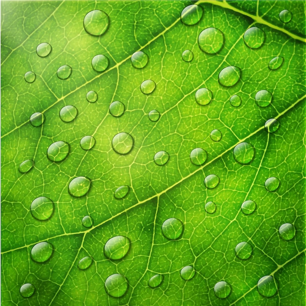 Gotas De Agua Sobre Fondo De Macro De Hoja Verde Vector Premium