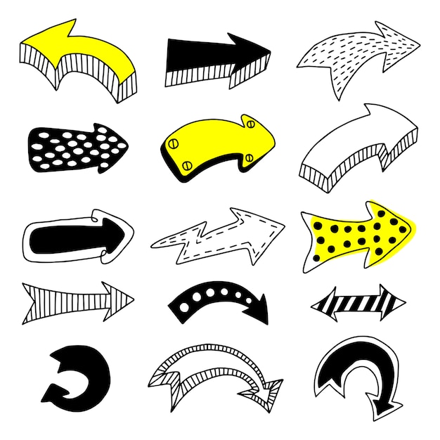 Gran Conjunto De Flechas Dibujadas A Mano Vector Premium