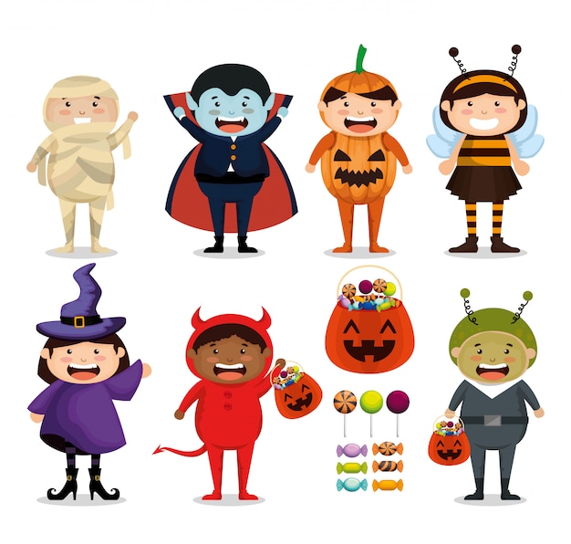 Grupo de niños disfrazados de halloween | Vector Gratis Grupo de niños disfrazados de halloween | Vector Gratis