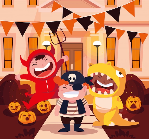 Grupo de niños disfrazados para halloween | Vector Premium Grupo de niños disfrazados para halloween | Vector Premium