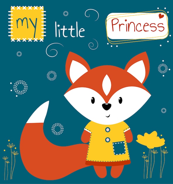 Hay Una Linda Zorra Que Dice Mi Pequeña Princesa Vector Premium