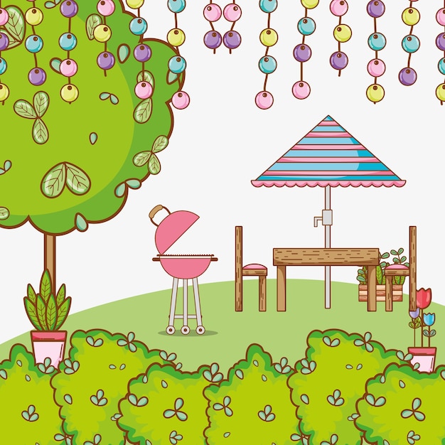 Hermosa Caricatura De Jardín Decorado Vector Premium