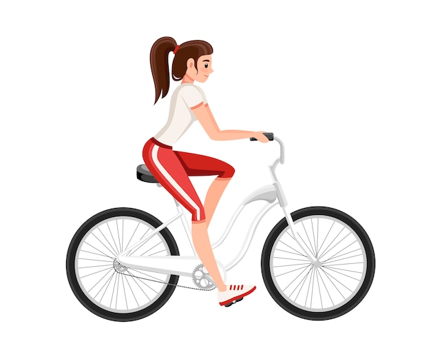 Hermosas Mujeres Montando Bicicleta Con Bicicleta Y Chica En Ropa Deportiva Personaje Animado