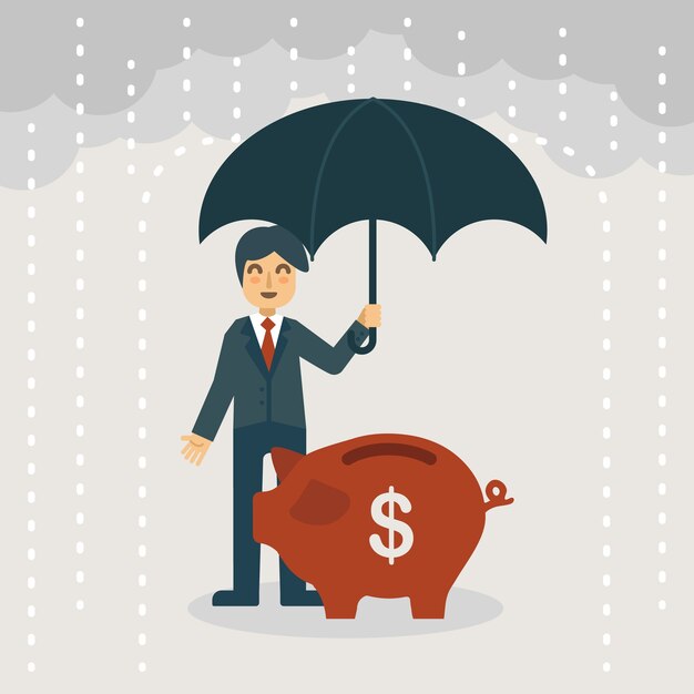Un hombre de negocios con paraguas protegiendo la hucha | Vector Premium Un hombre de negocios con paraguas protegiendo la hucha | Vector Premium