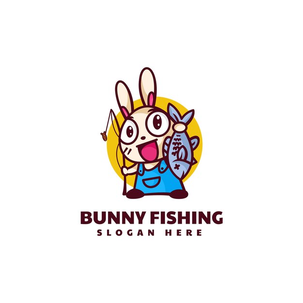 Ilustración Logotipo Vectorial Con Conejito Pesca Mascota Estilo