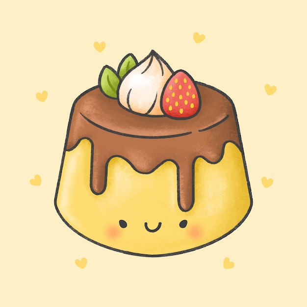 Lindo Budín Con Estilo De Dibujado A Mano De Dibujos Animados De Postre