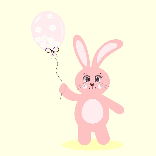 Lindo conejito rosa con grandes ojos sosteniendo un globo lleno de ... Lindo conejito rosa con grandes ojos sosteniendo un globo lleno de ...