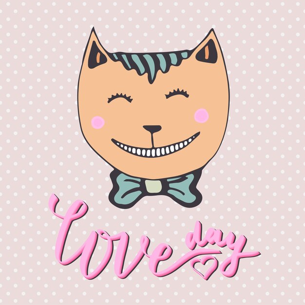 Lindo Gatito Con Corazón Rosa Gato Cariñoso Vector Premium