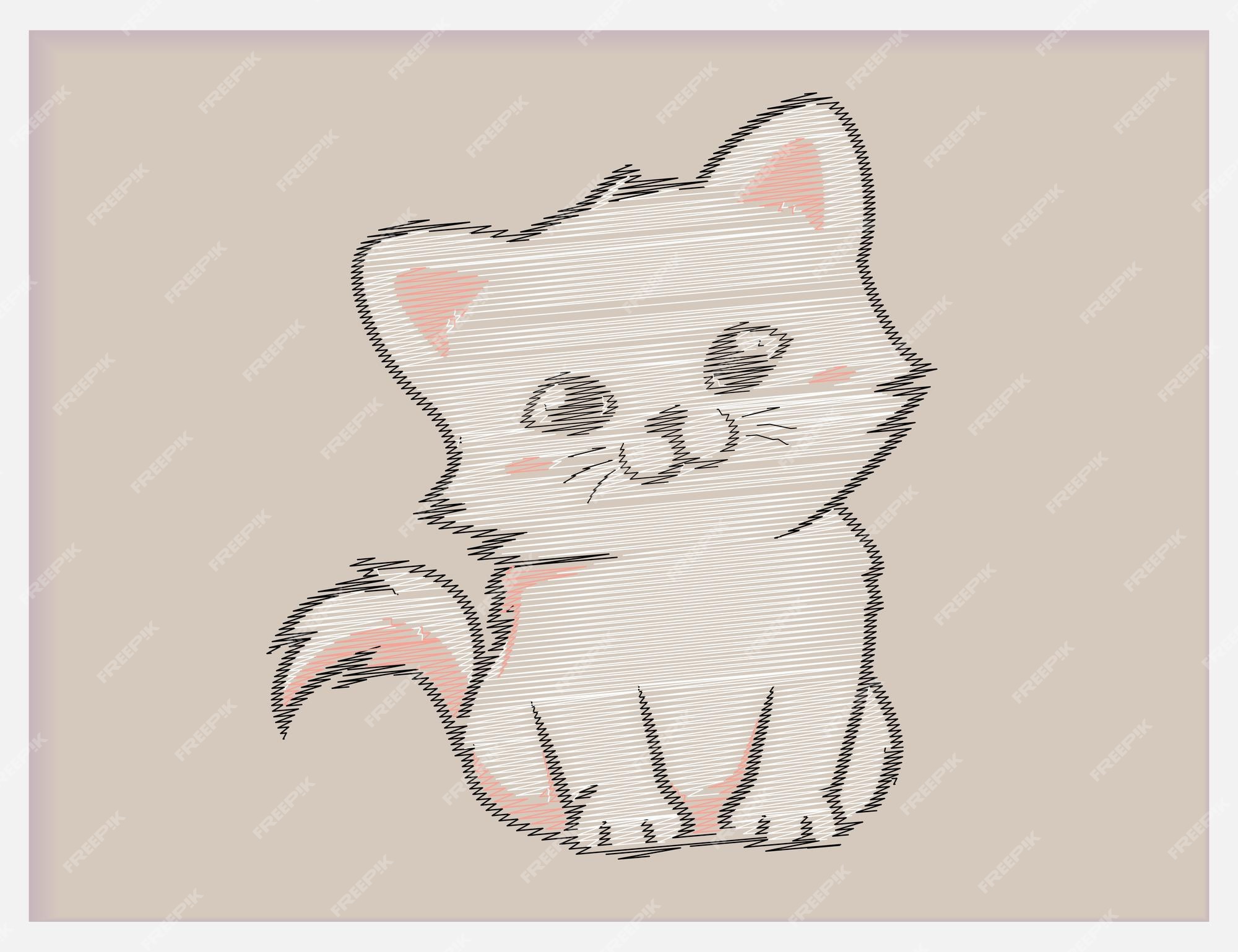 Lindo Gatito Línea Arte Fondo Vector Gato Línea Arte Papel Tapiz Para Decoración De Paredes