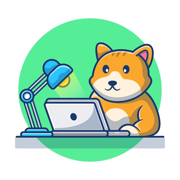 Lindo gato trabajando en la computadora portátil. concepto de dibujos ... Lindo gato trabajando en la computadora portátil. concepto de dibujos ...