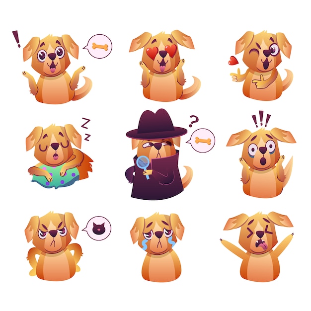 Little pet pug dog puppy con collar colección de emoji expresiones ... Little pet pug dog puppy con collar colección de emoji expresiones ...