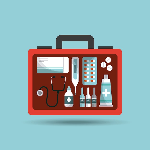 Maletín de primeros auxilios con equipo de medicina | Vector Premium Maletín de primeros auxilios con equipo de medicina | Vector Premium