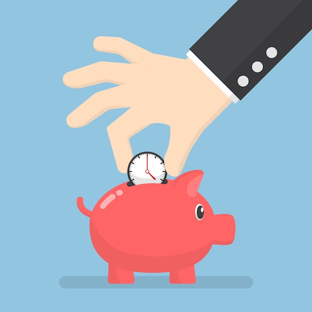 Mano de hombre de negocios poniendo reloj en hucha | Vector Premium Mano de hombre de negocios poniendo reloj en hucha | Vector Premium
