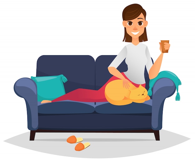 Mujer en un cómodo sofá | Vector Premium Mujer en un cómodo sofá | Vector Premium