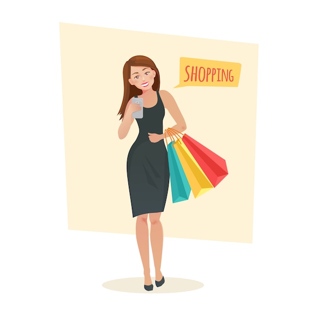 Mujer joven con bolsas de compras. | Vector Premium Mujer joven con bolsas de compras. | Vector Premium