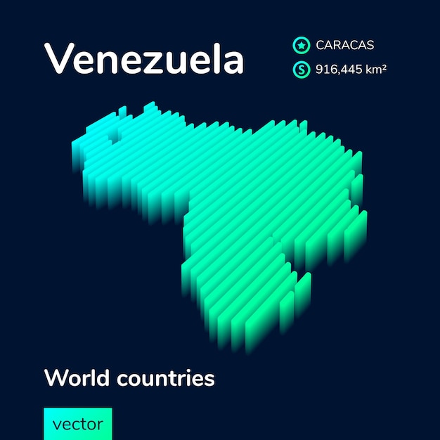 Neón Estilizado Vector Rayado Isométrico Venezuela Mapa 3d En Colores