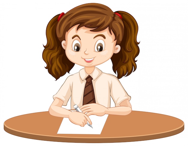 Una niña feliz escribiendo en el escritorio | Vector Gratis Una niña feliz escribiendo en el escritorio | Vector Gratis