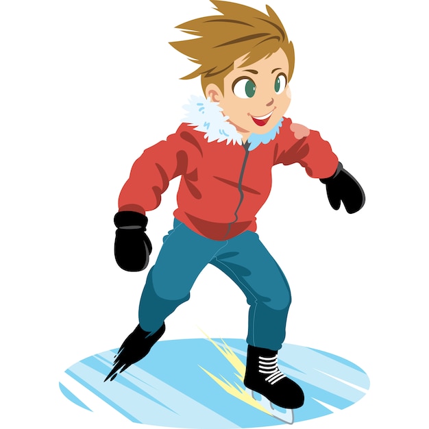 Niño con chaqueta roja, patinar sobre el hielo. | Vector Premium Niño con chaqueta roja, patinar sobre el hielo. | Vector Premium