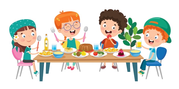 Niños Pequeños Comiendo Alimentos Saludables Vector Premium