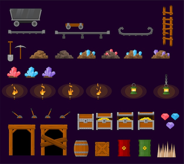 Objetos De Juego De Minas Subterráneas Vector Premium