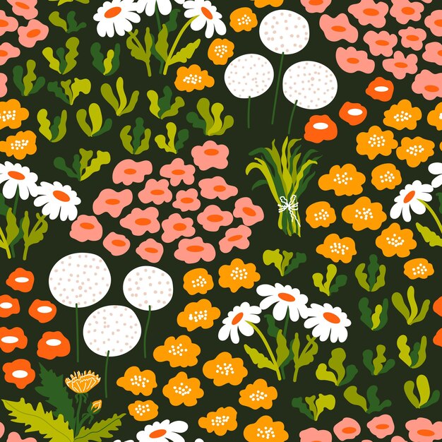 Patrón Floral Flores Abstractas Chamomiles Hierbas Tiempo De
