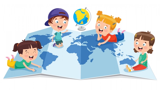 Ninos Estudiando Aprendiendo Geografia Con Globo Y Mapa De Ilustracion ... Ninos Estudiando Aprendiendo Geografia Con Globo Y Mapa De Ilustracion ...