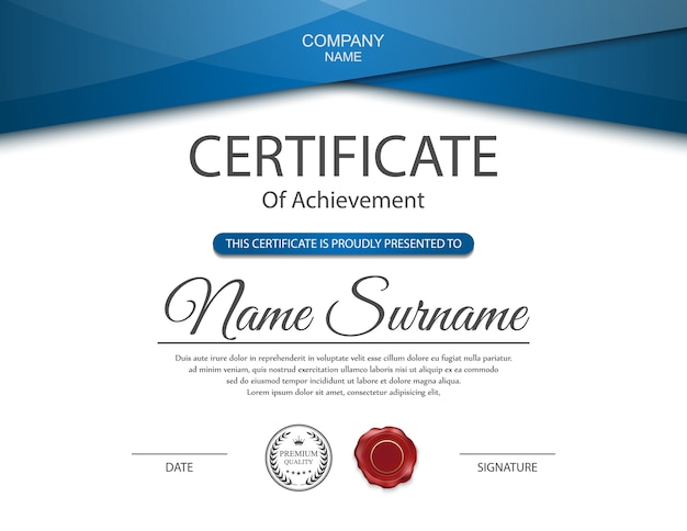 Plantilla de certificado de logro azul. vector | Vector Premium Plantilla de certificado de logro azul. vector | Vector Premium