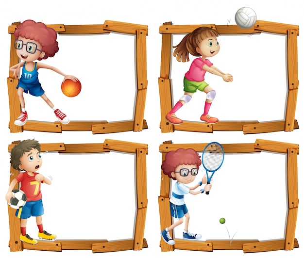 Plantilla de marco con niños jugando deportes | Descargar Vectores Premium Plantilla de marco con niños jugando deportes | Descargar Vectores Premium