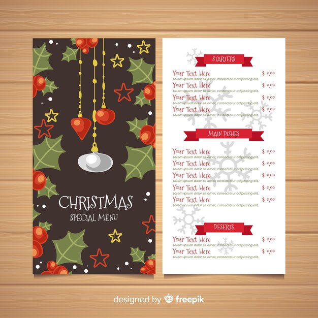 Plantilla De Menú De Navidad De Diseño Plano Vector Gratis