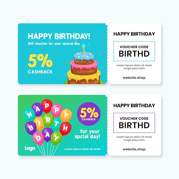 Plantilla de tarjeta de cupón de regalo de feliz cumpleaños | Vector ... Plantilla de tarjeta de cupón de regalo de feliz cumpleaños | Vector ...