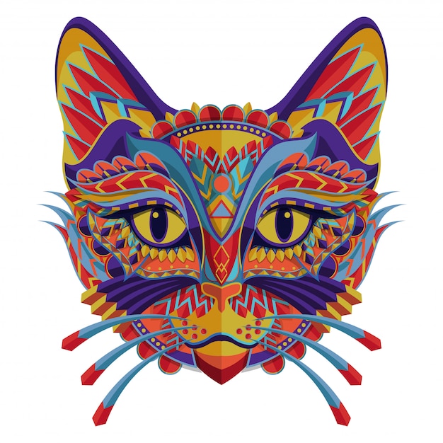 Retrato Colorido Estilizado Del Gato En El Fondo Blanco Vector Premium