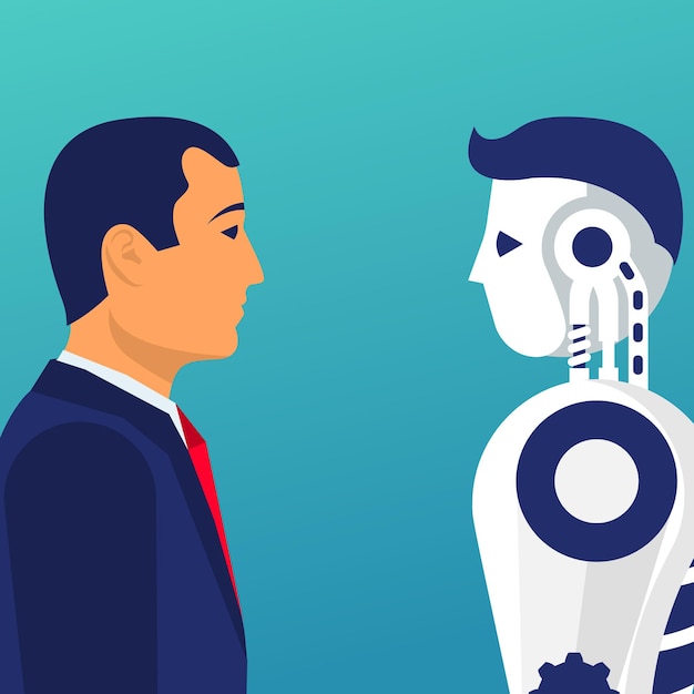 Robot vs humano versus concepto ilustración vectorial diseño plano ... Robot vs humano versus concepto ilustración vectorial diseño plano ...