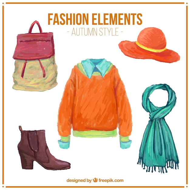 Set de ropa de otoño de acuarela con accesorios | Descargar Vectores gratis Set de ropa de otoño de acuarela con accesorios | Descargar Vectores gratis