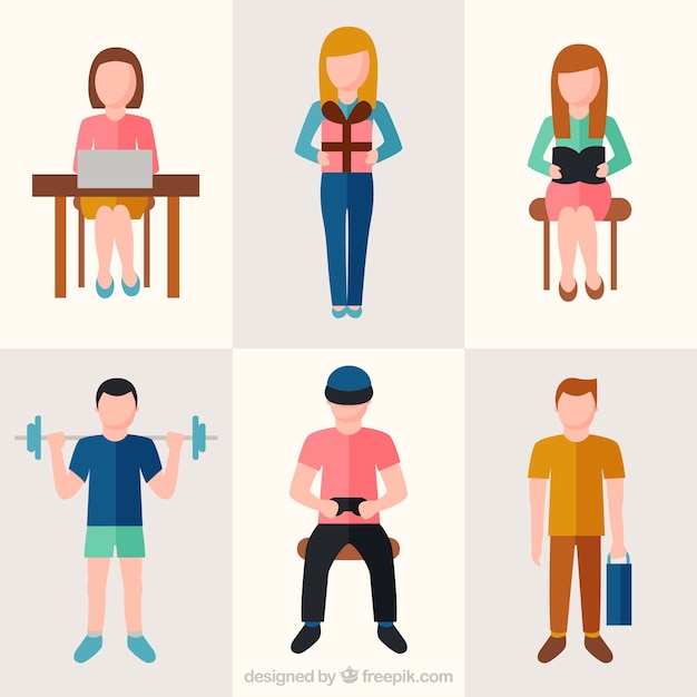 Set Plana De Gente Haciendo Cosas Vector Gratis
