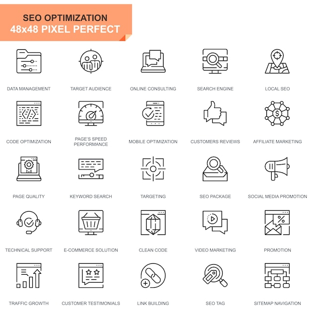 Simple set seo y los iconos de línea de optimización web | Vector Premium Simple set seo y los iconos de línea de optimización web | Vector Premium