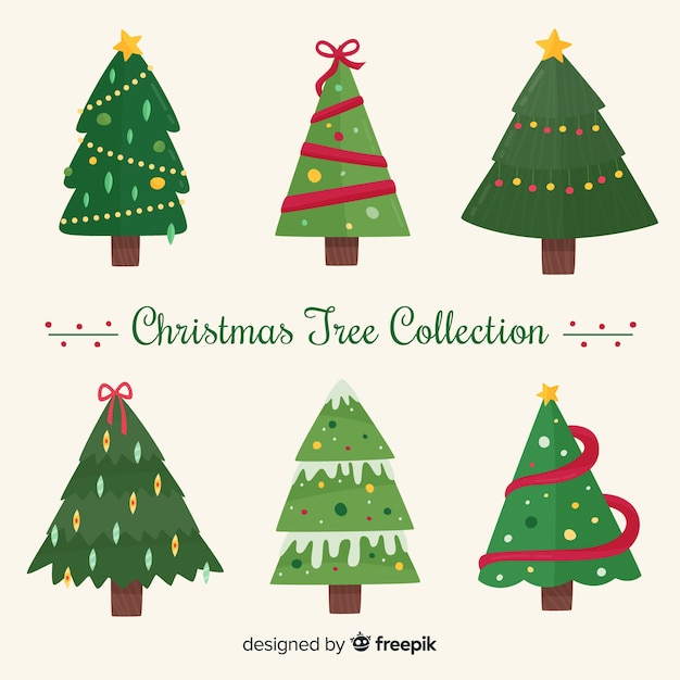 Schöne weihnachtsbaum-sammlung mit flachem design | Kostenlose Vektor Schöne weihnachtsbaum-sammlung mit flachem design | Kostenlose Vektor
