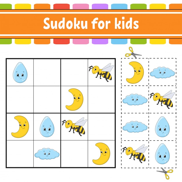 Sudoku für kinder. arbeitsblatt zur bildungsentwicklung. | Premium-Vektor Sudoku für kinder. arbeitsblatt zur bildungsentwicklung. | Premium-Vektor