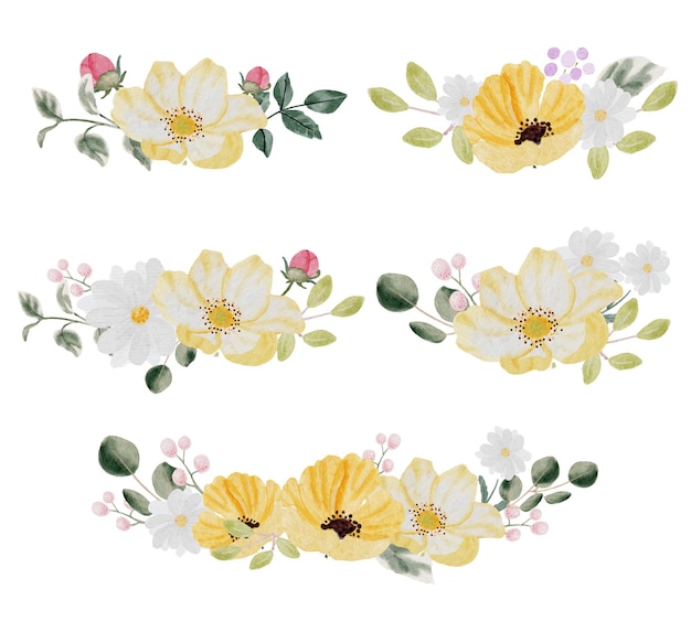 Aquarela desenhada à mão com flores coloridas da primavera e coleção de ... Aquarela desenhada à mão com flores coloridas da primavera e coleção de ...