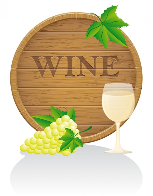 Barril de vinho de madeira e ilustração vetorial de vidro | Vetor Premium Barril de vinho de madeira e ilustração vetorial de vidro | Vetor Premium