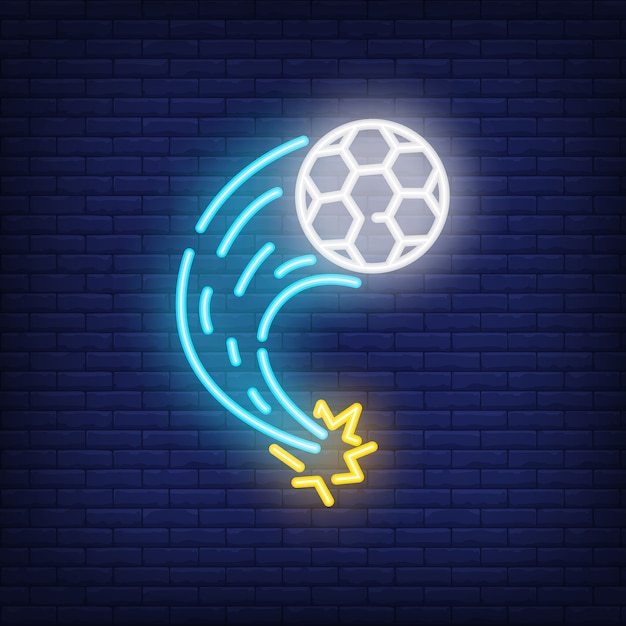 Bola de futebol voando no fundo de tijolo. ilustração de estilo de néon ... Bola de futebol voando no fundo de tijolo. ilustração de estilo de néon ...
