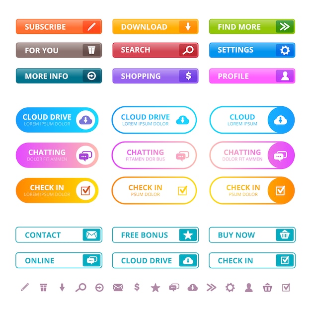 Botões coloridos da web. menu de elementos planos da interface do ... Botões coloridos da web. menu de elementos planos da interface do ...