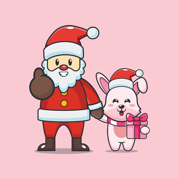Coelhinha Fofa Com O Papai Noel No Dia De Natal Ilustração Fofa Dos