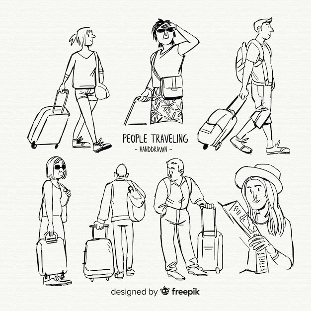Coleção de desenho de viajante | Vetor Grátis Coleção de desenho de viajante | Vetor Grátis