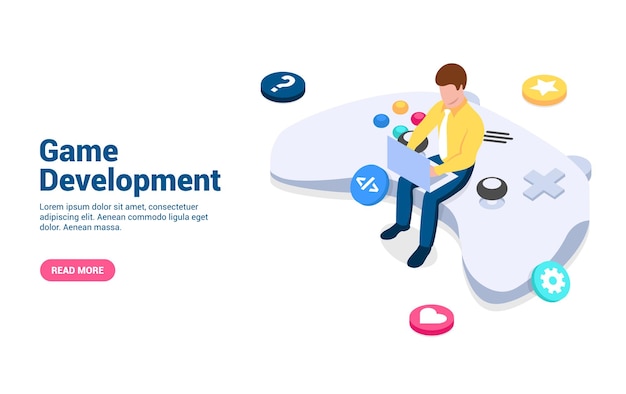Conceito de desenvolvimento de jogos ilustração em vetor em estilo ... Conceito de desenvolvimento de jogos ilustração em vetor em estilo ...