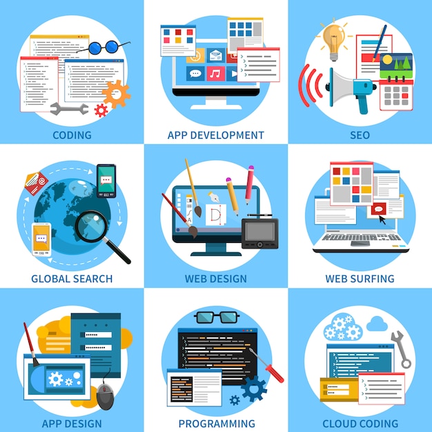 Conjunto de conceito de desenvolvimento web | Vetor Grátis Conjunto de conceito de desenvolvimento web | Vetor Grátis