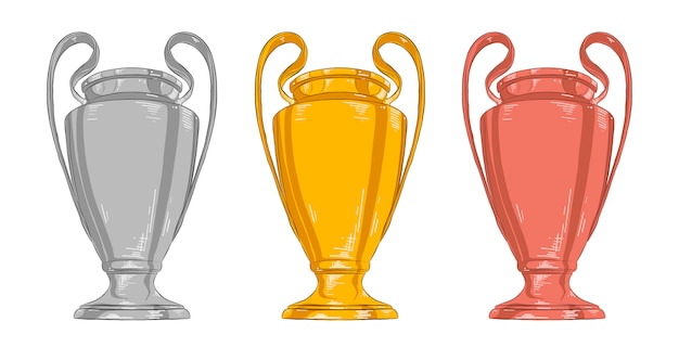 Conjunto de desenhos de mão desenhada da taça dos campeões | Vetor Premium Conjunto de desenhos de mão desenhada da taça dos campeões | Vetor Premium
