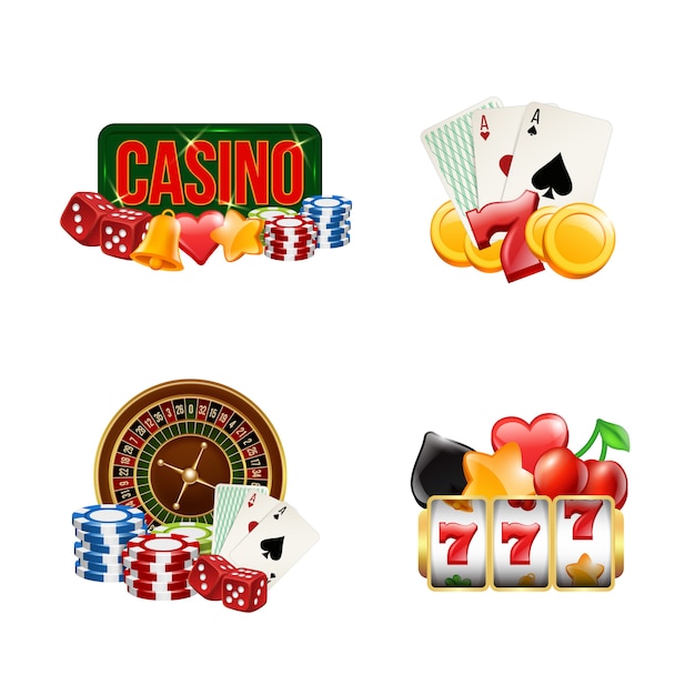 Conjunto De Emblemas De Jogo De Cassino Realista Vetor Premium